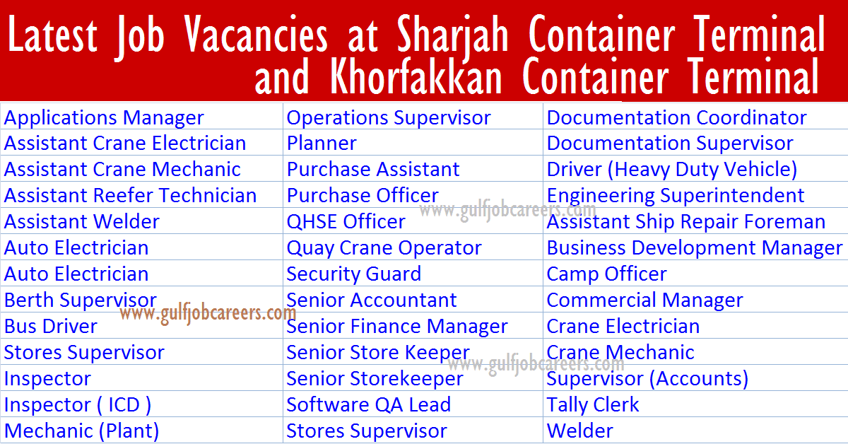 Sharjah Container Terminal Jobs UAE 2023