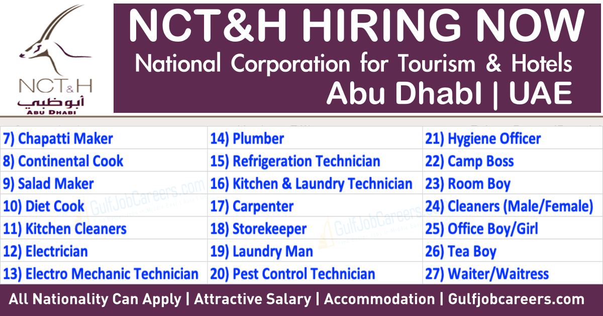 NCTH Catering Jobs Abu Dhabi | National Corporation for Tourism & Hotels Careers
